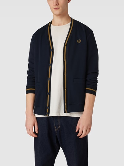 Fred Perry Gebreid jack met logostitching, model 'Pique' in marineblauw ... Fred Perry Gebreid jack met logostitching, model 'Pique' in marineblauw ...