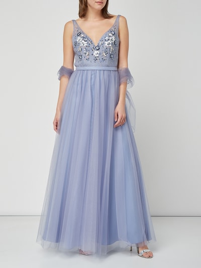 Mascara Abendkleid aus Tüll mit Blüten-Applikationen (hellblau) online kaufen