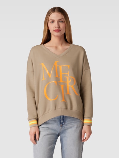 miss goodlife Sweatshirt met statementprint, model 'MERCI' in zand ...