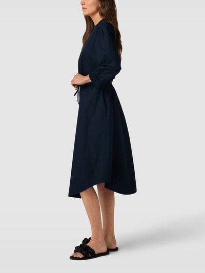 MaxMara Leisure Midi-jurk met tunnelkoord en strikceintuur, model 'SHEREE' in marineblauw online ...