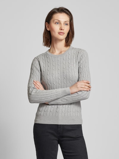 Gant Strickpullover mit Zopfmuster (mittelgrau) online kaufen