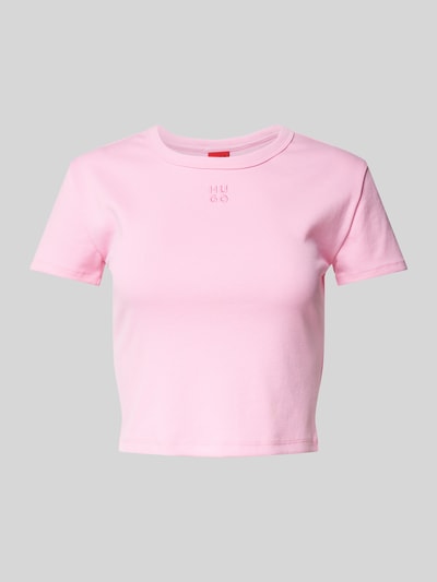 HUGO Cropped T-Shirt mit Label-Print (rosa) online kaufen