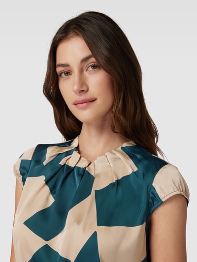 comma Blusenshirt mit Allover-Muster und Schlüsselloch-Ausschnitt (petrol) online kaufen