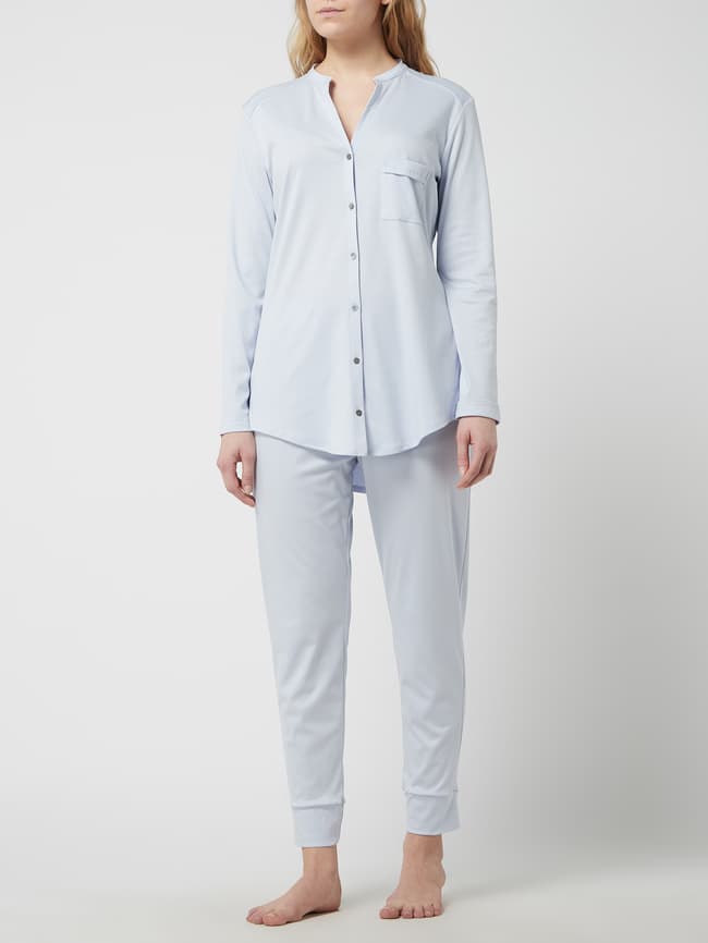 Hanro Pyjama van gemerceriseerd katoen, model 'Pure Essence' in blauw ...