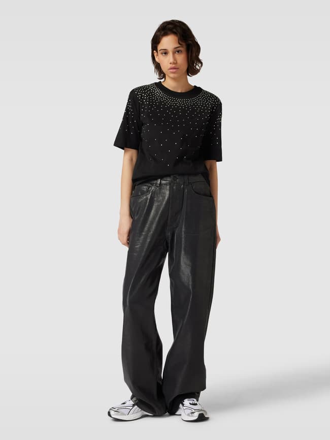 Loavies T-shirt met siersteentjes, model 'DIAMONDS AND SILVER' in zwart ...