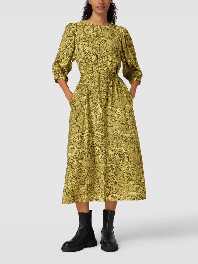 MSCH Copenhagen Midi-jurk met all-over motief, model 'Divina' in geel ...