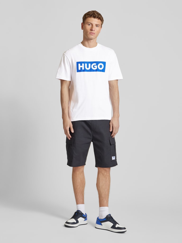 Hugo Blue T-Shirt mit Label-Print Modell 'Nico' (weiss) online kaufen