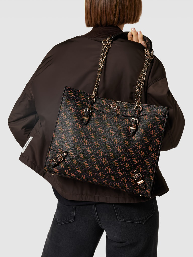 Guess Tote Bag mit Label-Print Modell 'DIDI' (dunkelbraun) online kaufen