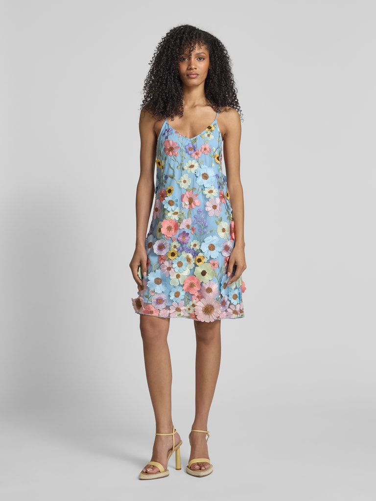 YAS Cocktailjurk met spaghettibandjes, model 'FLOWERING' in lichtblauw ...