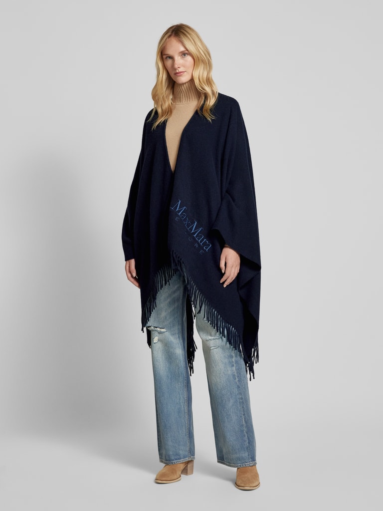 MM Poncho aus Woll-Mix mit Label-Stitching Modell 'MARTORA' (marine ...