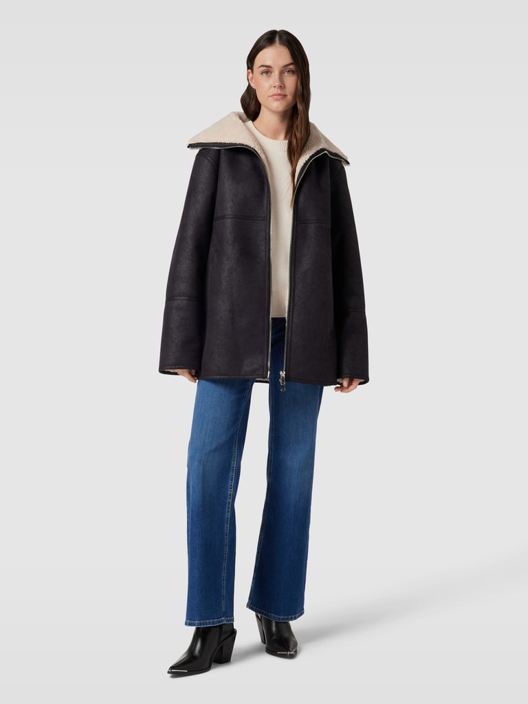 Mango Kurzmantel mit Kunstfellbesatz Modell 'RULO' (black) online kaufen