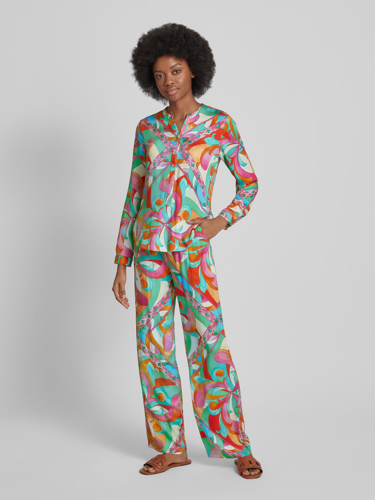 Emily Van den Bergh Broek van viscose met all-over motief in felroze ...