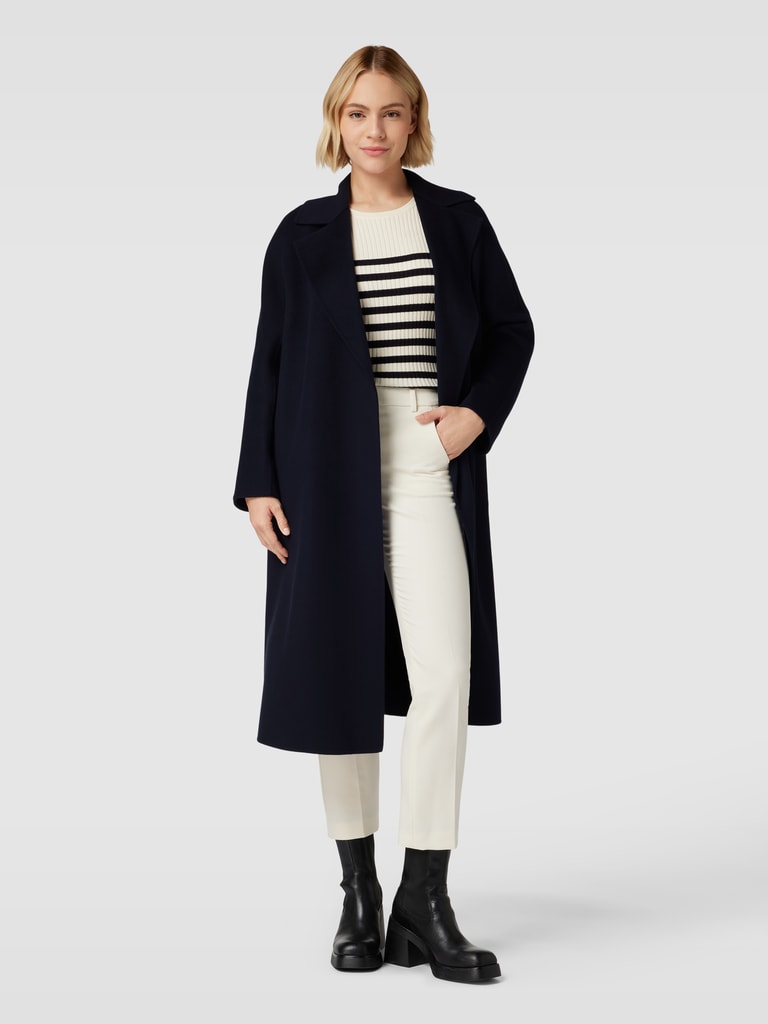 Max Mara Studio Lange jas met tailleriem, model 'CLES' in donkerblauw ...