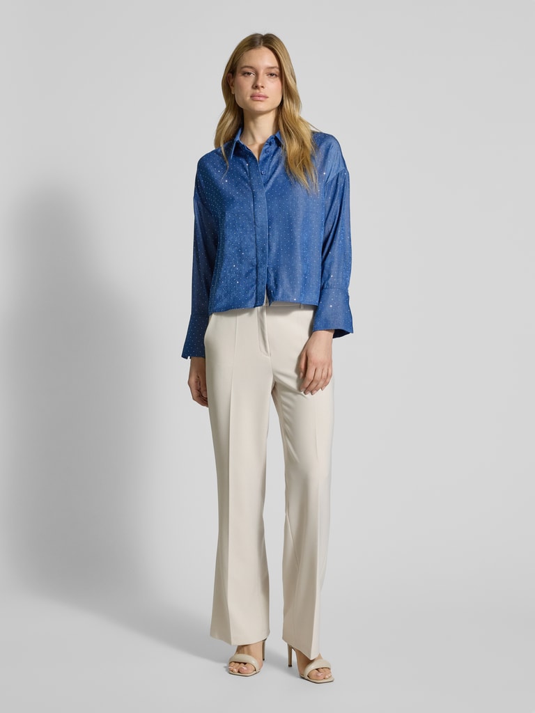 ICHI Relaxed fit blouse met extra brede schouders, model 'PIPER' in rookblauw online kopen | P&C