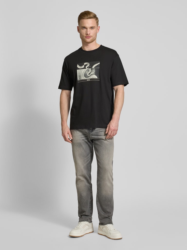 BOSS Orange T-shirt met labelprint, model 'Barragan' in zwart online kopen | P&C