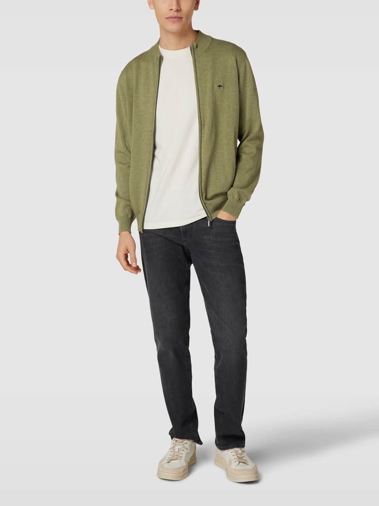 Fynch-Hatton Strickjacke mit Label-Stitching (oliv) online kaufen