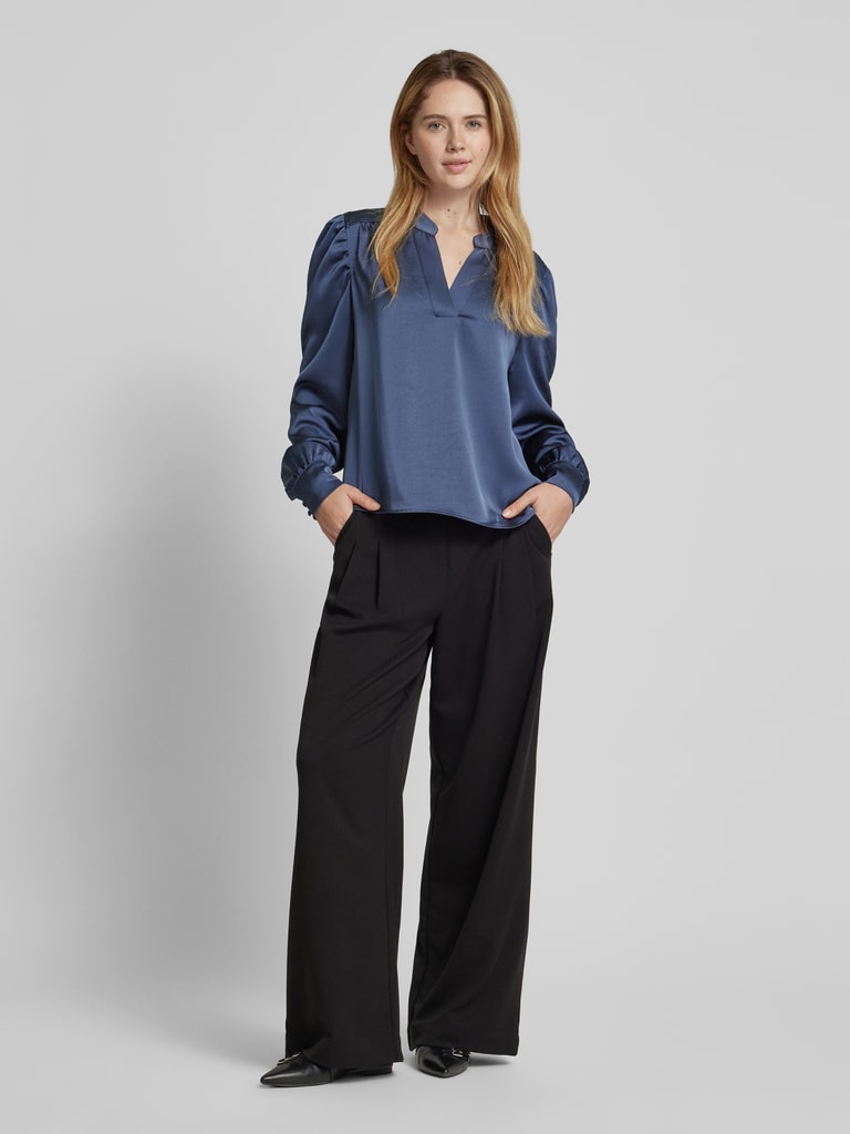 Neo Noir Regular fit blouse met V-hals, model 'Rosslyn' in rookblauw ...