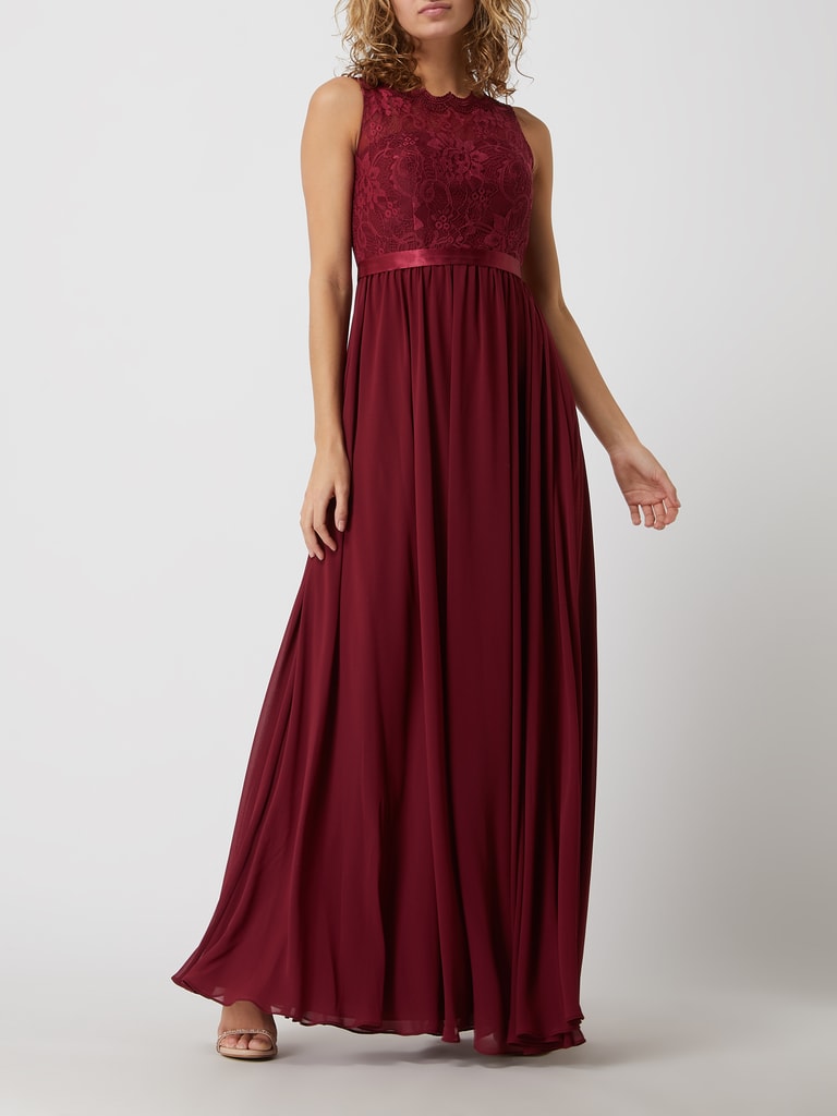 Luxuar Avondjurk van kant en chiffon in bordeaux online kopen | P&C
