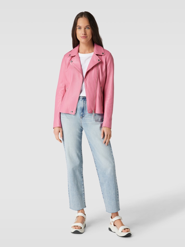 Repeat Bikerjacke aus Leder mit Reverskragen (pink) online kaufen
