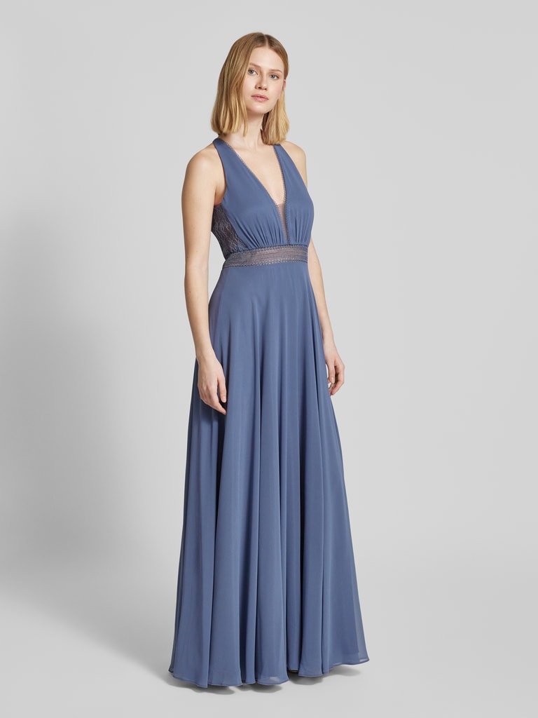 V.M. Abendkleid mit tiefem V-Ausschnitt (blau) online kaufen