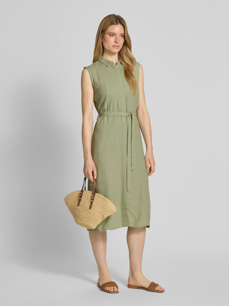 ICHI Hemdblusenkleid aus Leinen-Viskose-Mix mit Bindegürtel (schilf) online kaufen