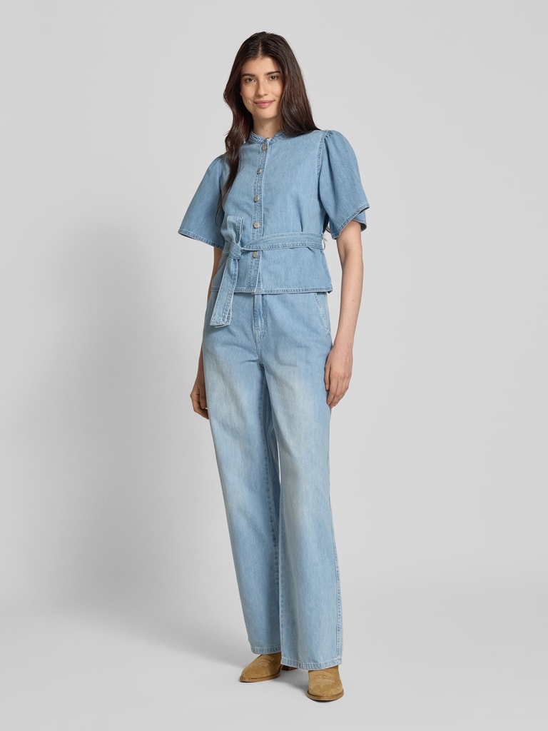 MSCH Copenhagen Regular fit jeansblouse met strikceintuur, model 'Ingrid Lis' in jeansblauw ...