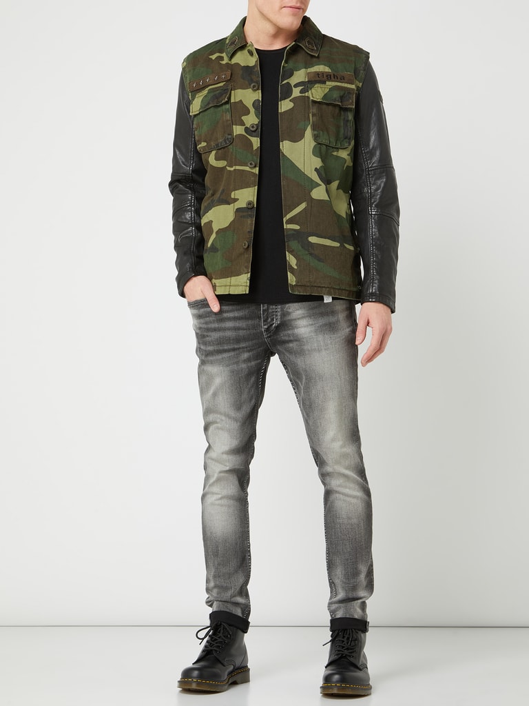 Tigha Jacke mit Ärmeln aus Leder Modell 'Connor' (olivgrün meliert ...