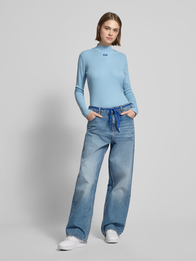 Hugo Blue Longsleeve mit geripptem Stehkragen (rauchblau) online kaufen