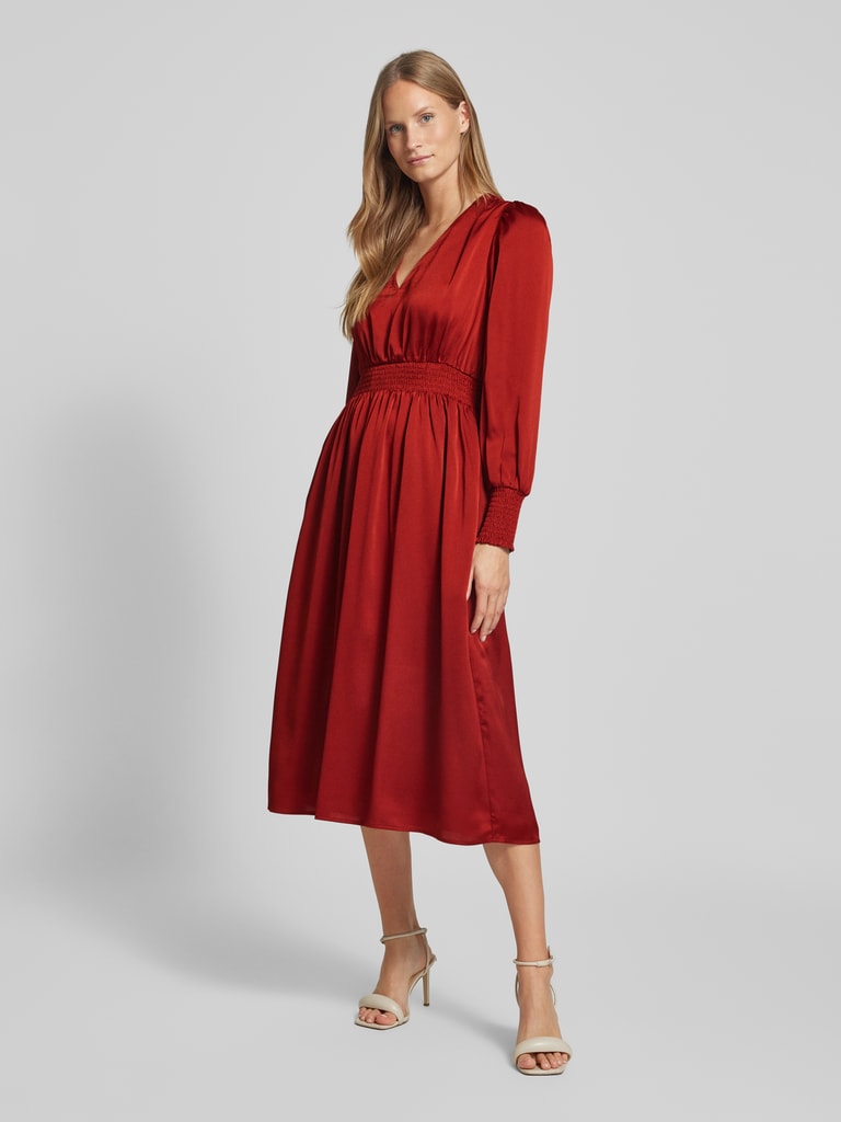 Christian Berg Woman Selection Midi-jurk met smokdetails in roestrood online kopen | P&C