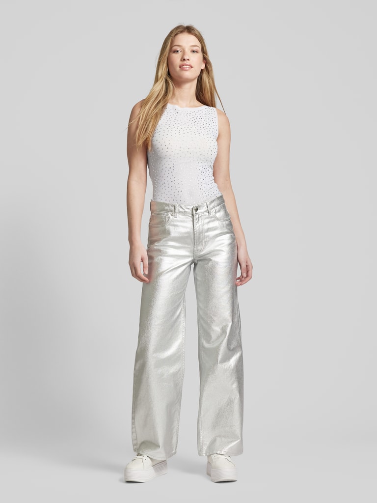 WEEKDAY Tanktop met siersteentjes, model 'Annie' in lichtgrijs online ...