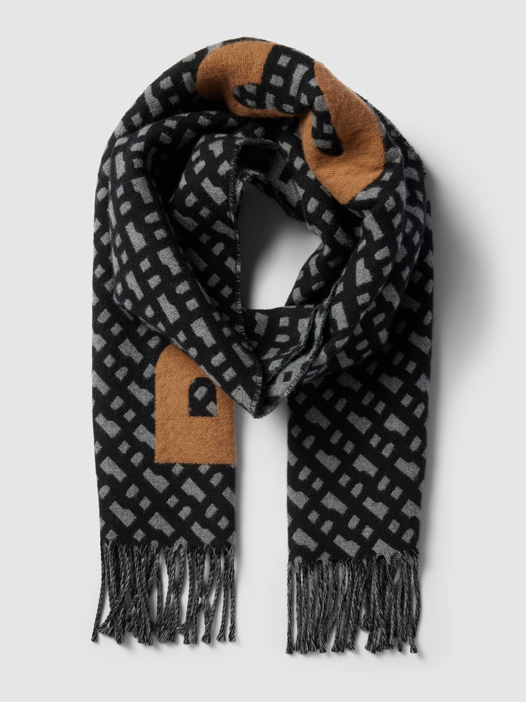 BOSS Sjaal met all-over motief, model 'Tanay' in zwart online kopen | P&C