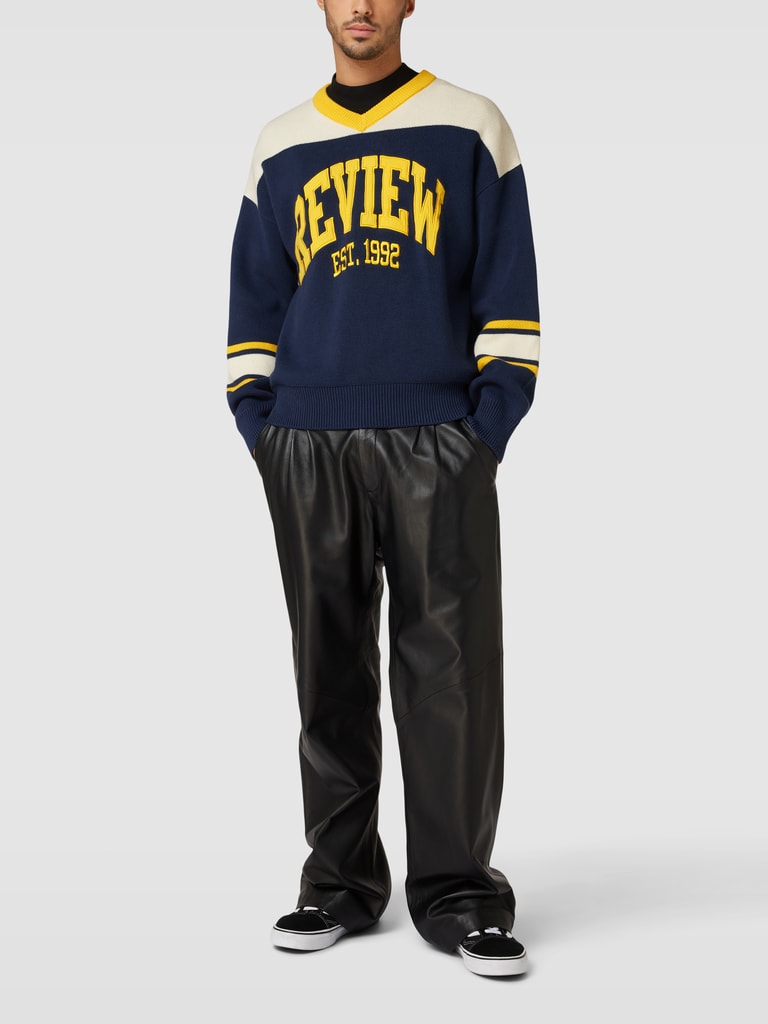 REVIEW Strickpullover mit Colour-Blocking-Design (dunkelblau) online kaufen