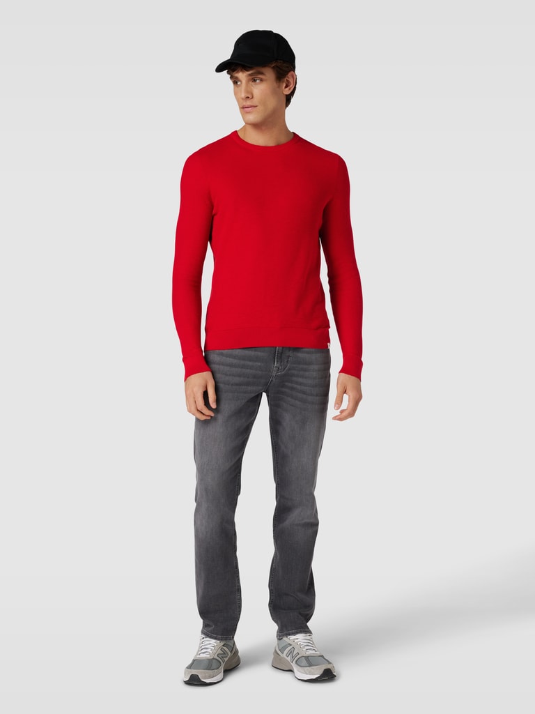 Brax Strickpullover in unifarbenem Design Modell 'Rick' (rot) online kaufen