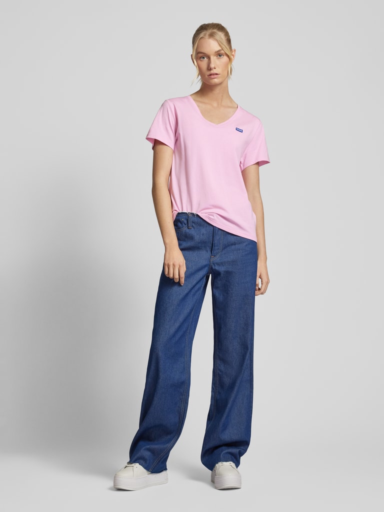 Hugo Blue T-Shirt mit Label-Stitching Modell 'Classic' (pink) online kaufen