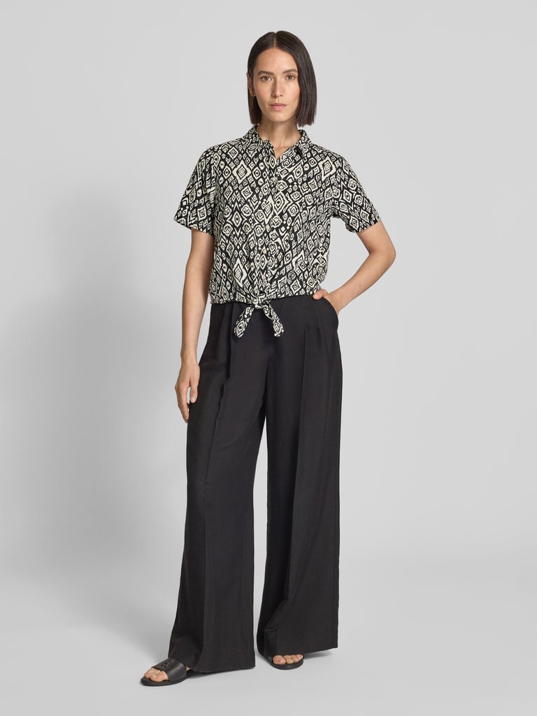 ICHI Regular Fit Bluse aus Leinen-Viskose-Mix mit Knotendetail (black) online kaufen