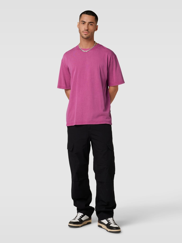 Redefined Rebel T-shirt in gemêleerde look, model 'Gomes' in felroze ...