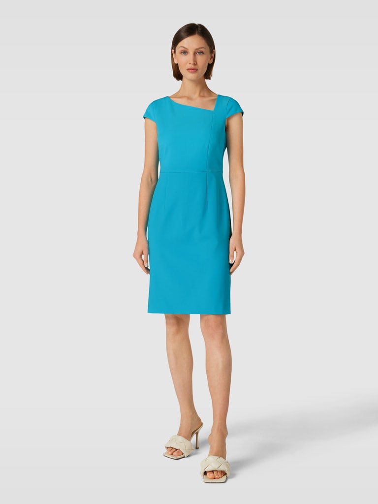 comma Knielange jurk met asymmetrische V-hals in aquablauw online kopen ...