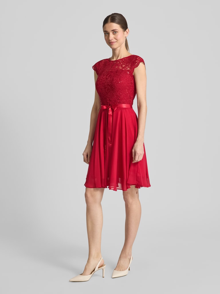 Swing Cocktailkleid mit Spitzenbesatz und Bindegürtel (rot) online kaufen