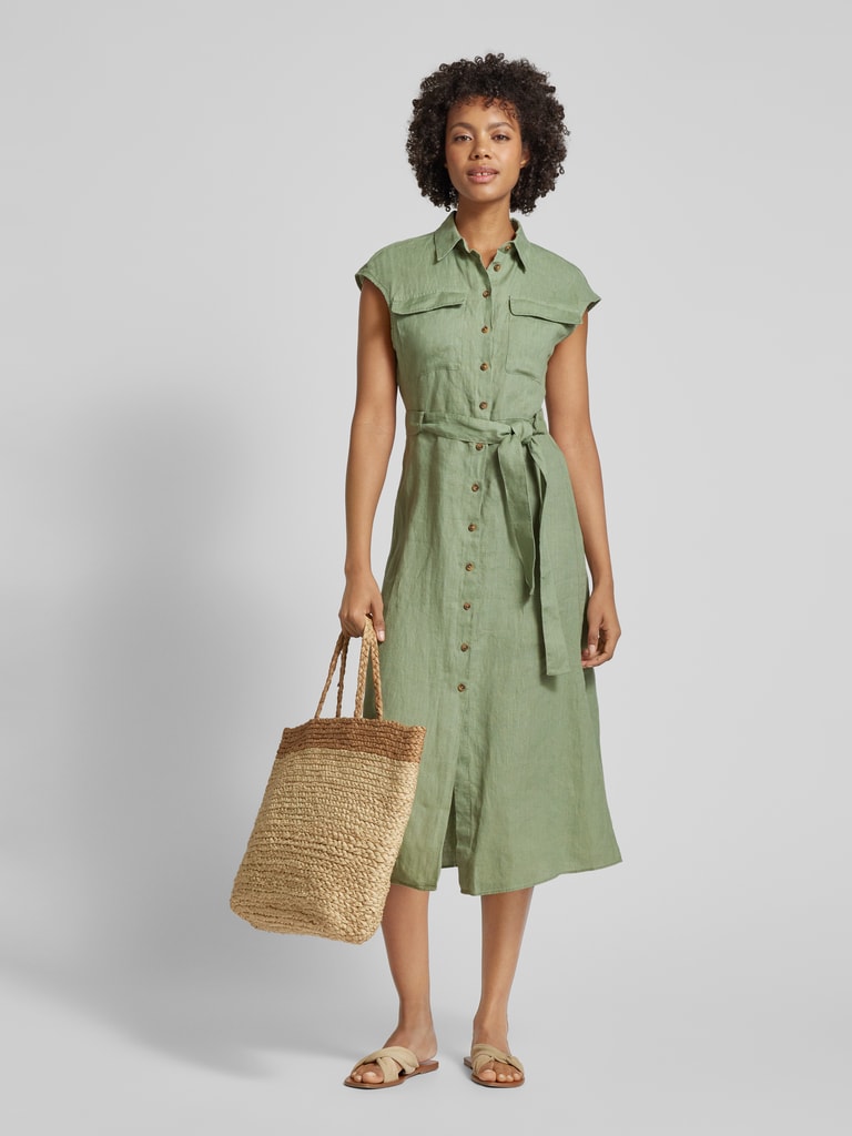 Mango Leinenkleid mit Bindegürtel Modell 'QUITO' (schilf) online kaufen