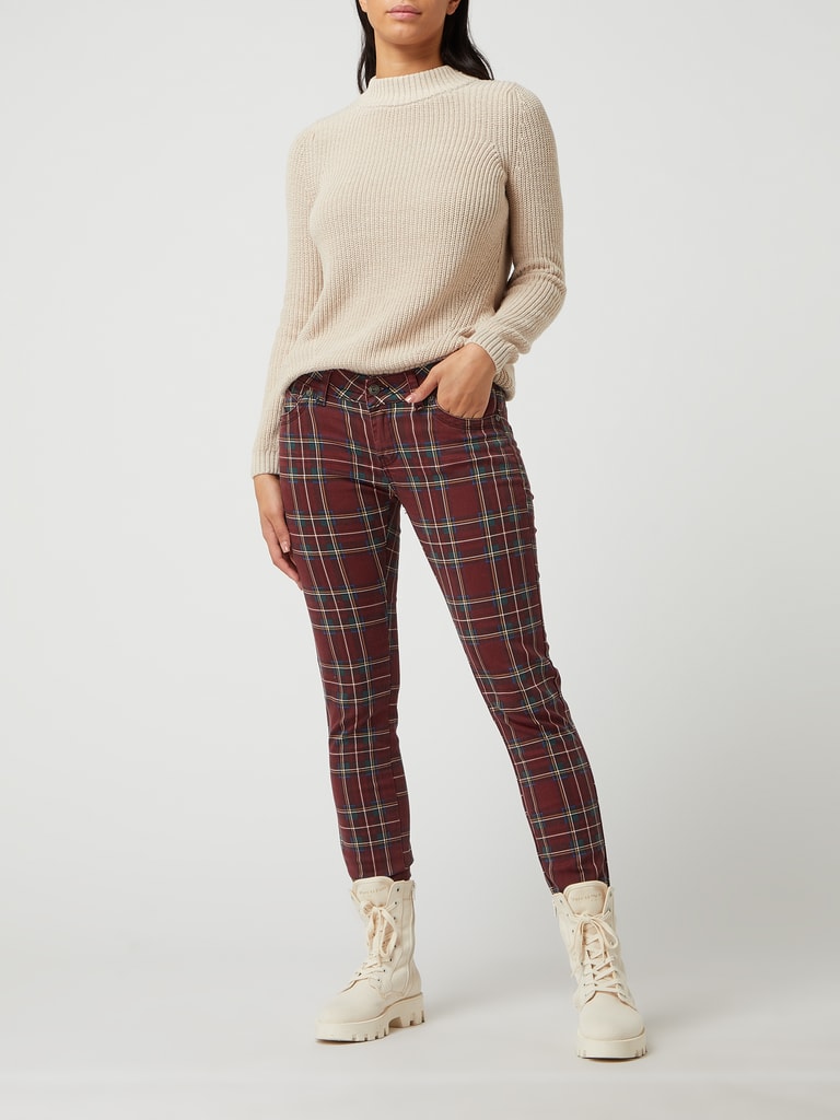 Blue Monkey Skinny fit broek met tartanruit in donkerrood online kopen ...