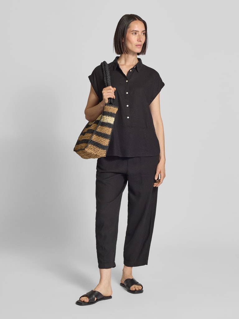 ICHI Regular Fit Bluse aus Leinen-Viskose-Mix mit Knopfleiste (black) online kaufen