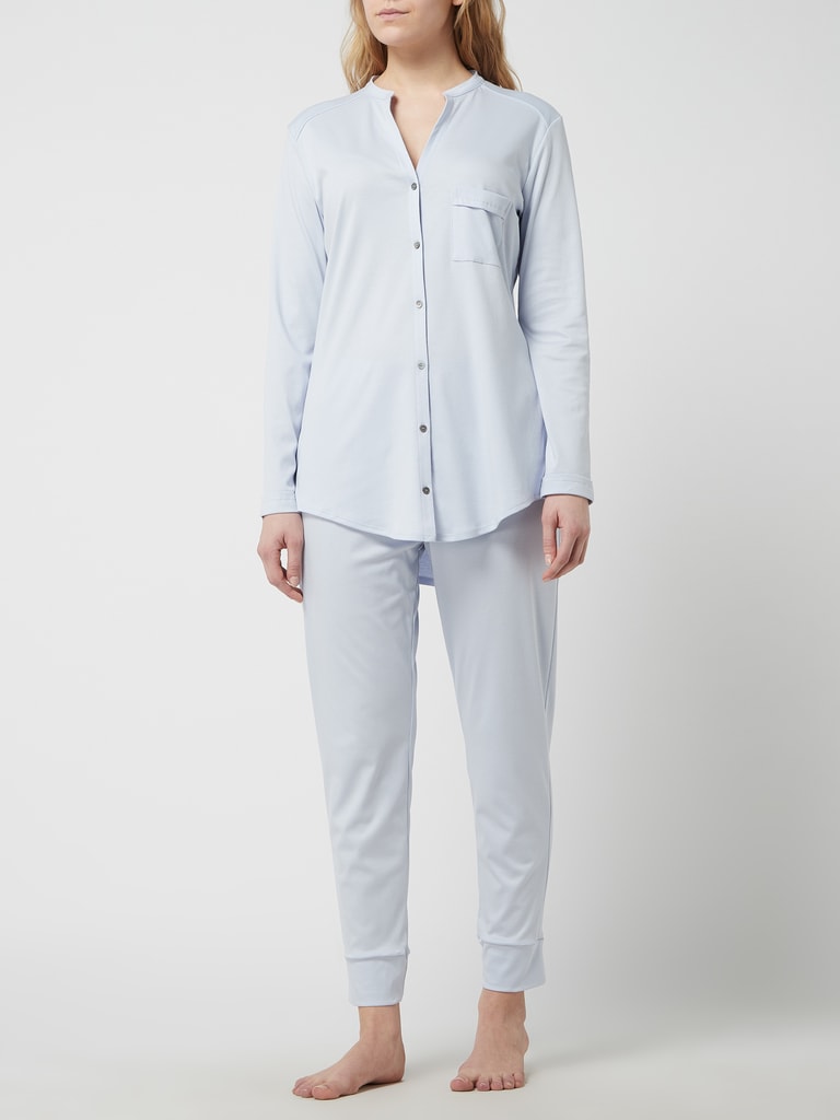 Hanro Pyjama van gemerceriseerd katoen, model 'Pure Essence' in blauw ...