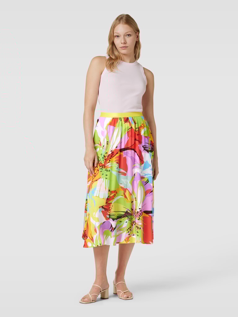 Emily Van den Bergh Midirok van viscose met all-over motief in geel ...