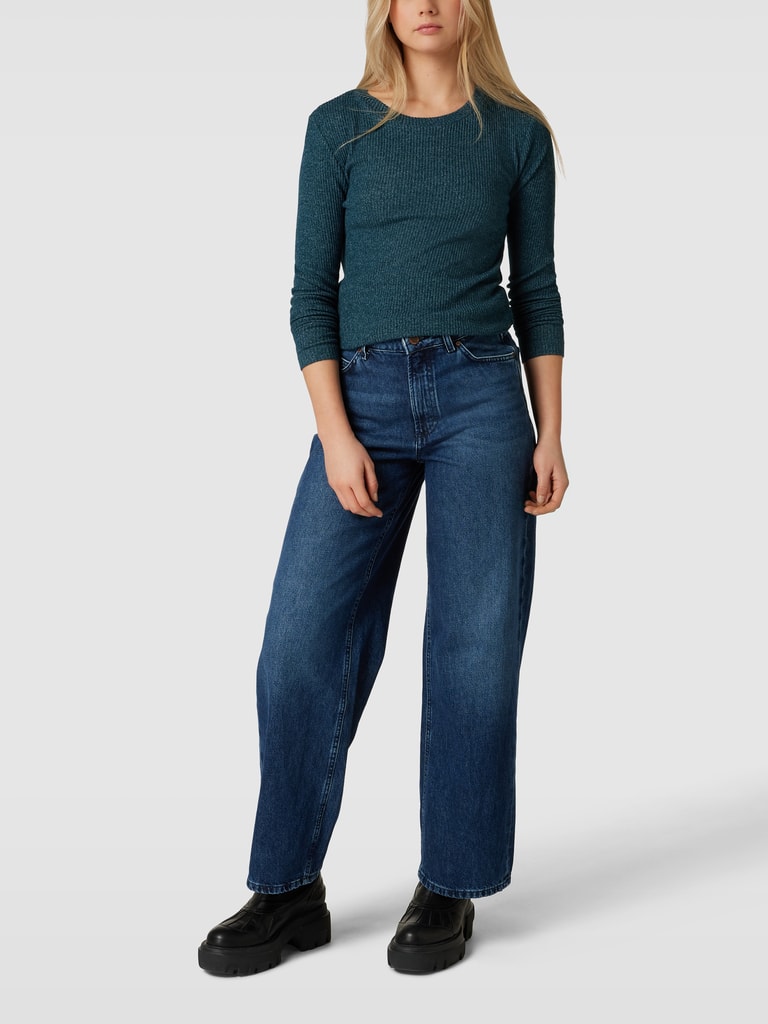 QS Longsleeve in Ripp-Optik (petrol) online kaufen