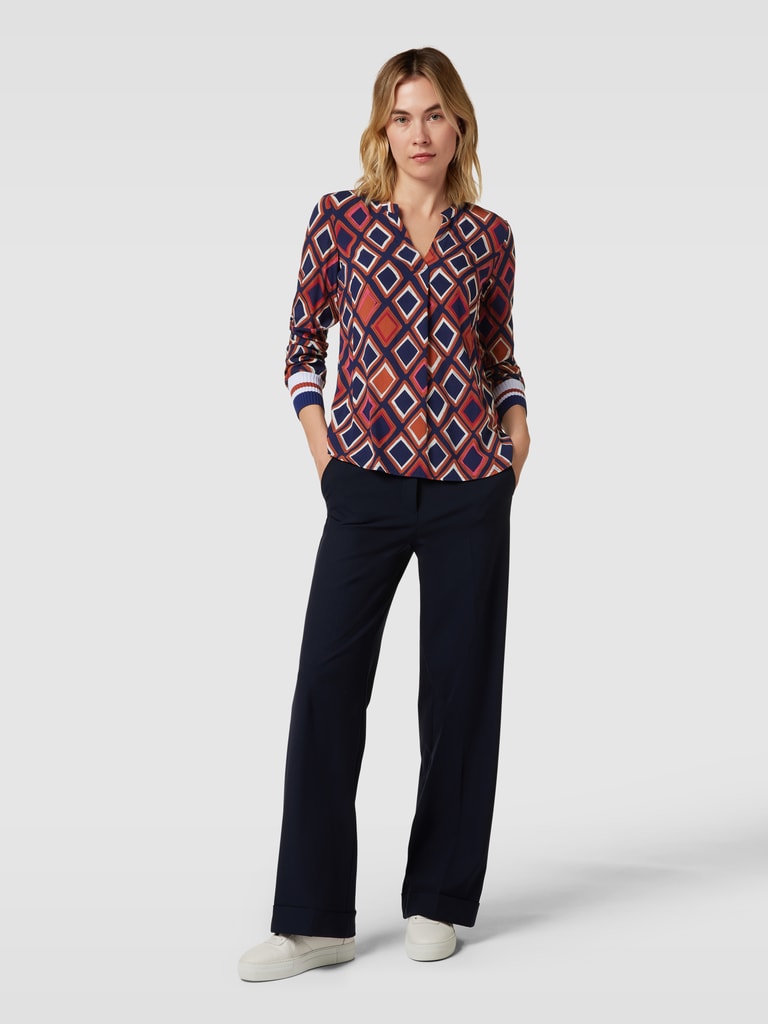 Emily Van den Bergh Blouseshirt met all-over motief en geribde mouwboorden in marineblauw online ...
