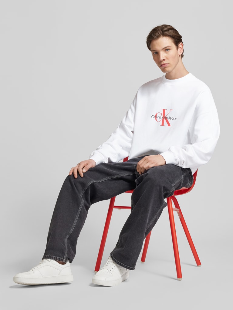 Calvin Klein Jeans Sweatshirt mit Label-Print Modell 'ARCHIVAL' (weiss) online kaufen