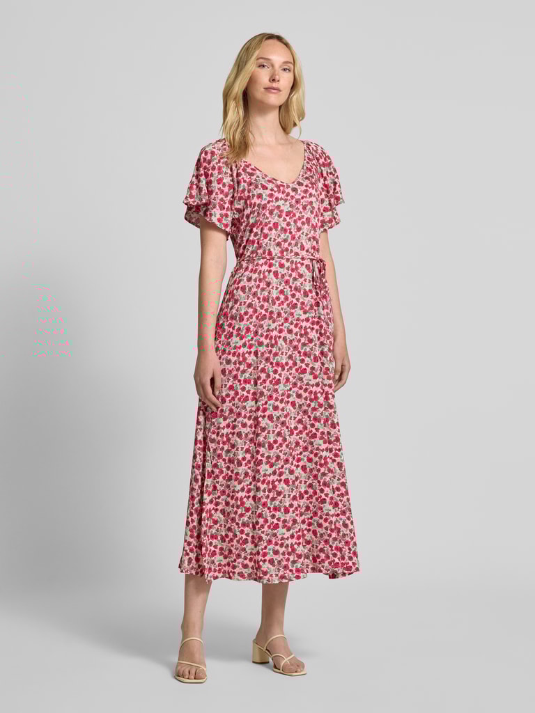 ICHI Midi-jurk met strikceintuur, model 'AYA' in felroze online kopen | P&C