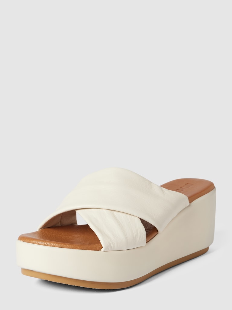 INUOVO Wedges van leer met brede riempjes in zand online kopen | P&C