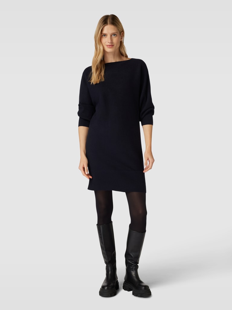 Zero Knielange gebreide jurk van viscosemix met boothals in marineblauw online kopen | P&C
