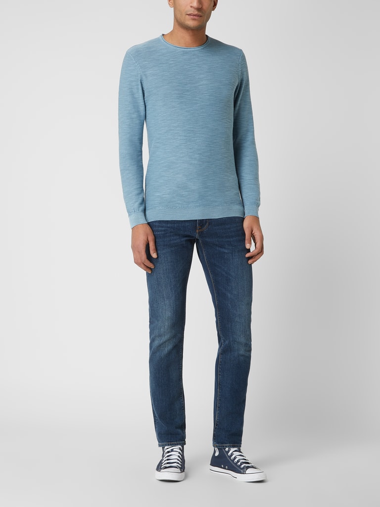 NO EXCESS Strickpullover aus Baumwolle mit geripptem Rundhalsausschnitt (hellblau) online kaufen